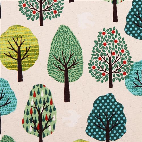 natural colored retro tree fabric cotton printed oxford - Flower Fabric ...